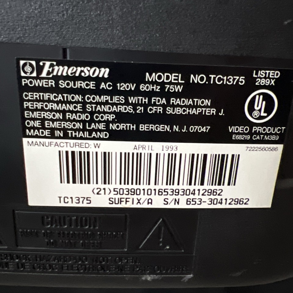Emerson 13” CRT TV TC1375 Retro Gaming Television Coax Input , Tested ...