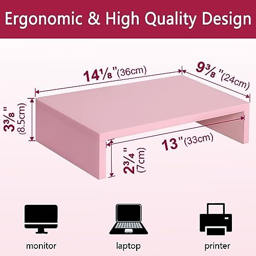 Pink Monitor Stand Riser, Wood Monitor Riser with Storage for Pink-14.2 ...