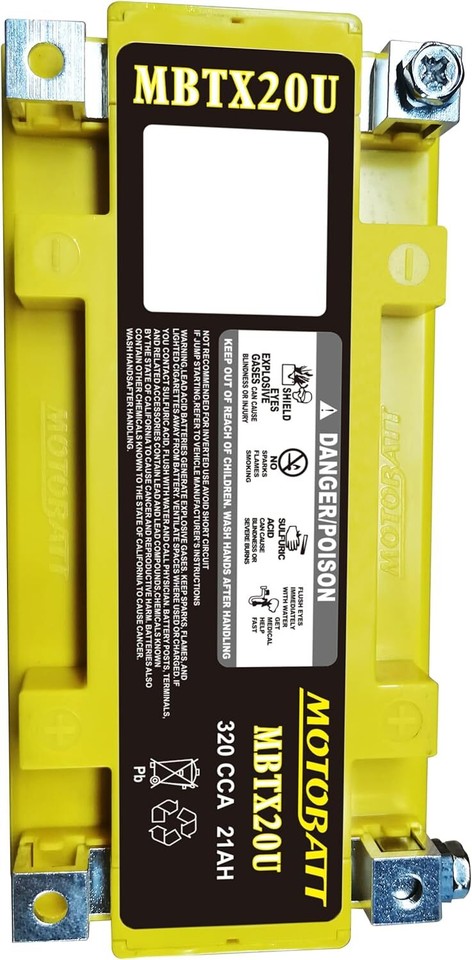 Motobatt MBTX20U 12V 21AH 310CCA AGM Battery YTX20BS Motorcycle ATV ...