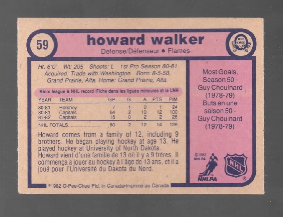 1982 O-Pee-Chee #59 Howard Walker - Rookie NM/Mint | eBay