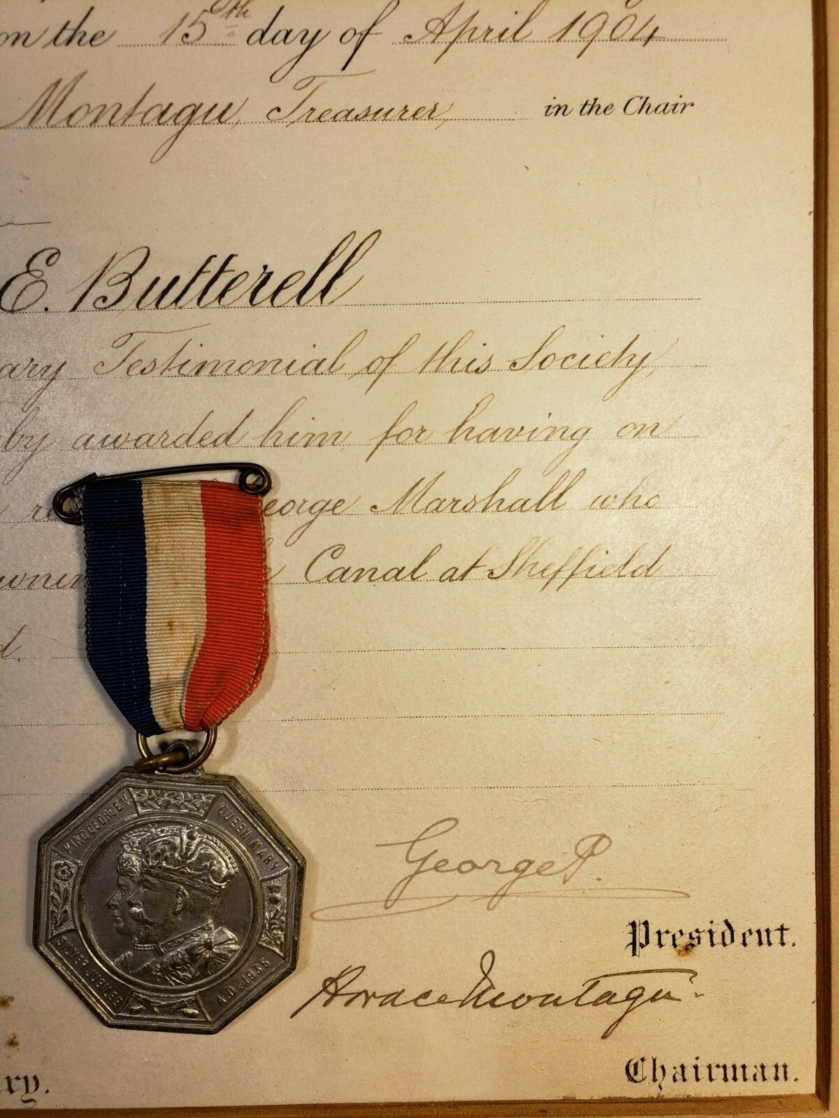 KING GEORGE V AUTOGRAPH HAND SIGNED CERTIFICATE 1904 & SILVER JUBILEE ...