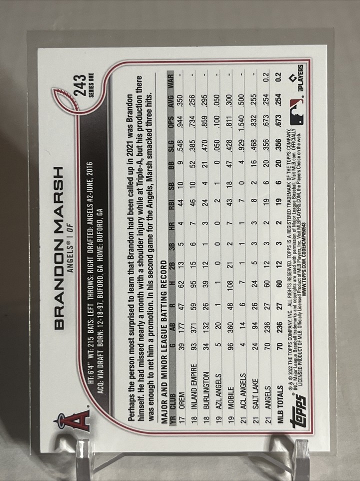 2022 Topps #243 Brandon Marsh RC Rookie Card | eBay