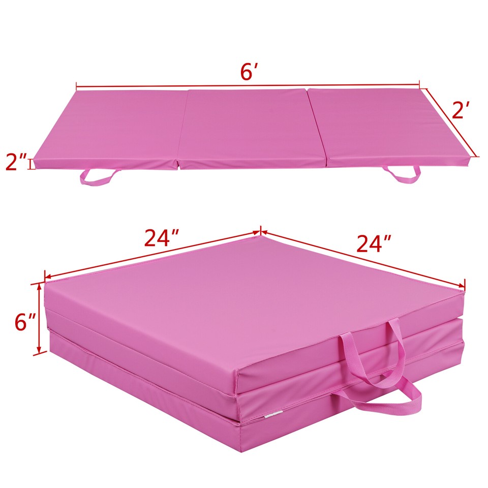 Pink Fitness Tri-Fold Exercise Mat Gym Portable Gymnastics Aerobics ...