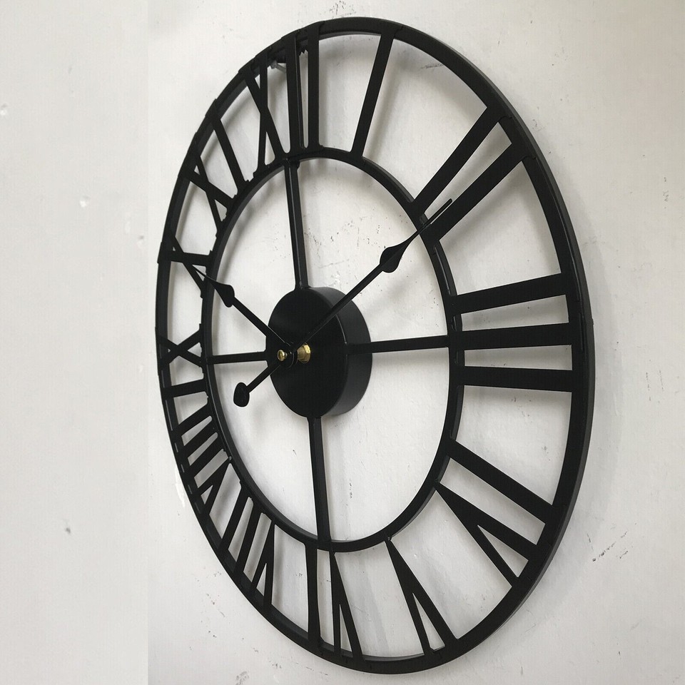 60CM Large Outdoor Garden Wall Clock Big Roman Numerals Giant Open Face ...