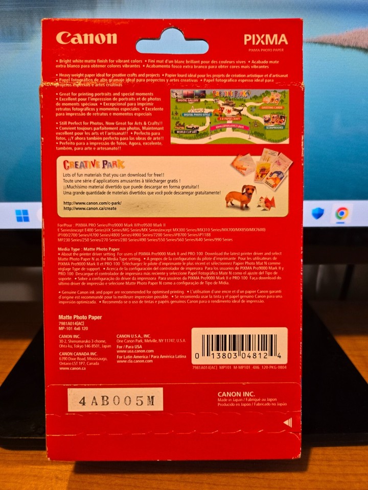 Canon PIXMA Matte Photo Paper MP-101 4X6 120 Sheets NEW, Sealed | eBay