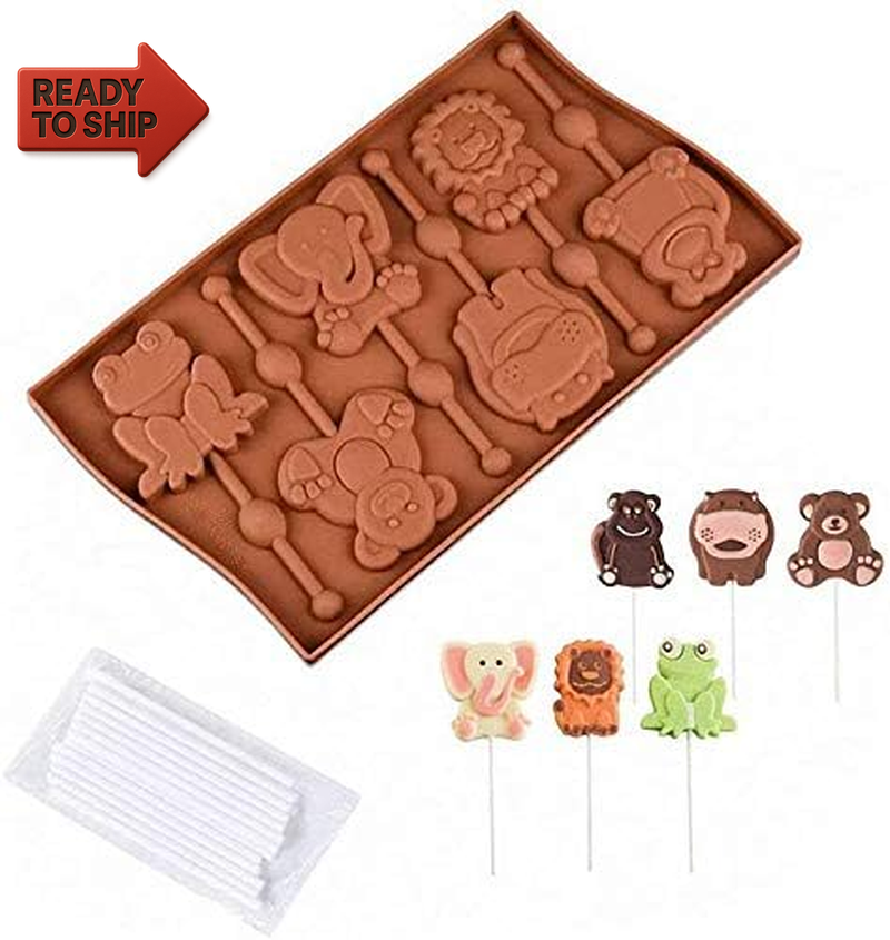 Animals Lollipop Mold with 20Pcs Sticks - Moldfun Frog Elephant Lion ...