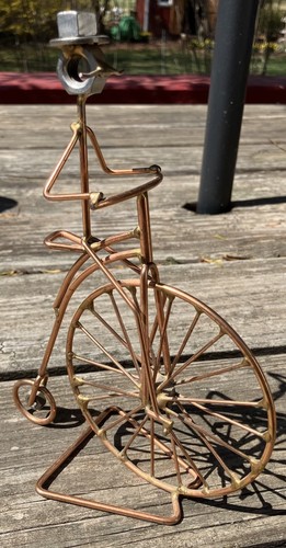 Copper Bicycle High-wheeler Sculpture with Whimsical Rider In Top Hat ...