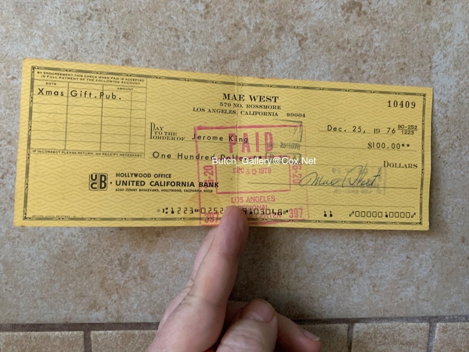 MAE WEST personal checks hand signed original autograph | eBay