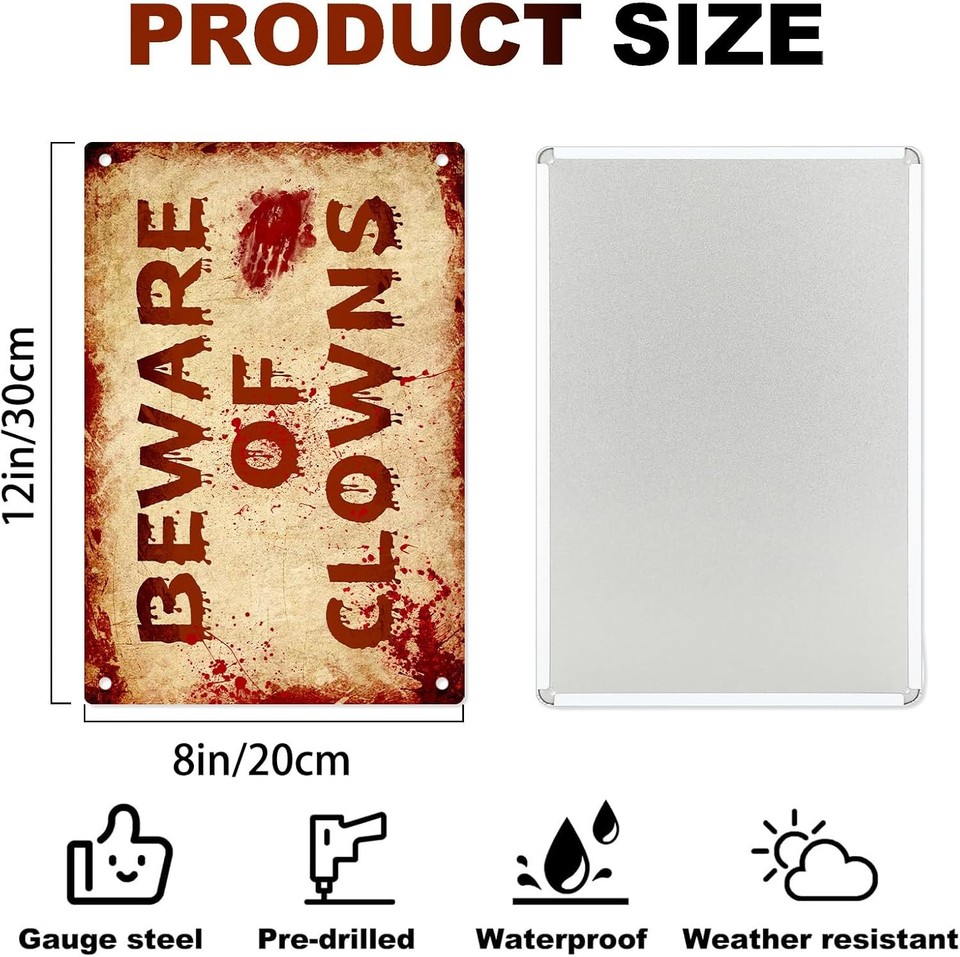 2 Pcs Terrifying Halloween Clown Metal Signs, CREEPY CARNIVAL & BEWARE ...