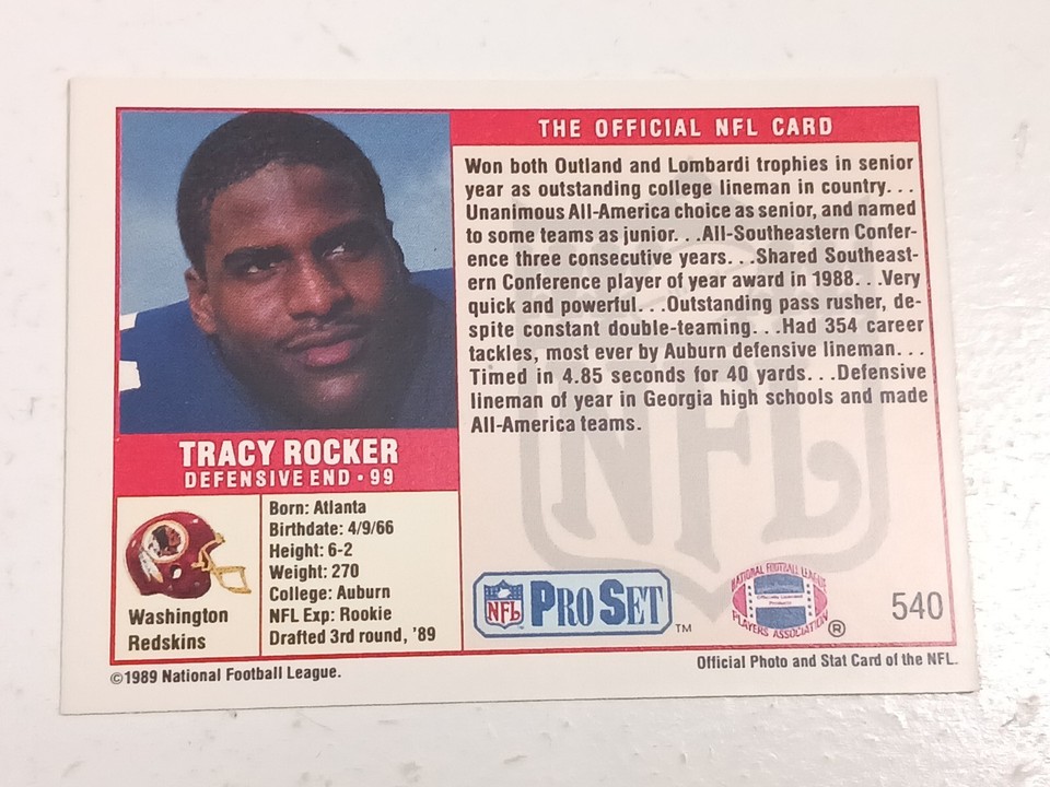 Tracy Rocker Washington Redskins 1989 Pro Set Rookie Card #540 | eBay