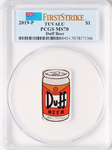 2019 The Simpsons DUFF BEER Tuvalu 1 oz Fine SILVER $1 0.9999 Coin, FS ...