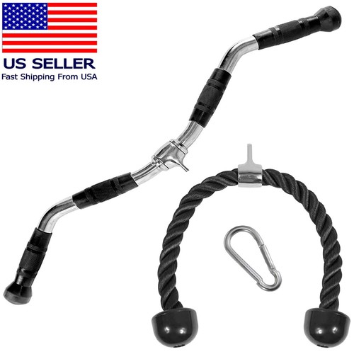 FMTX Home Gym Cable Attachments: COMBO 30 Inch Bar Tricep Rope Black ...