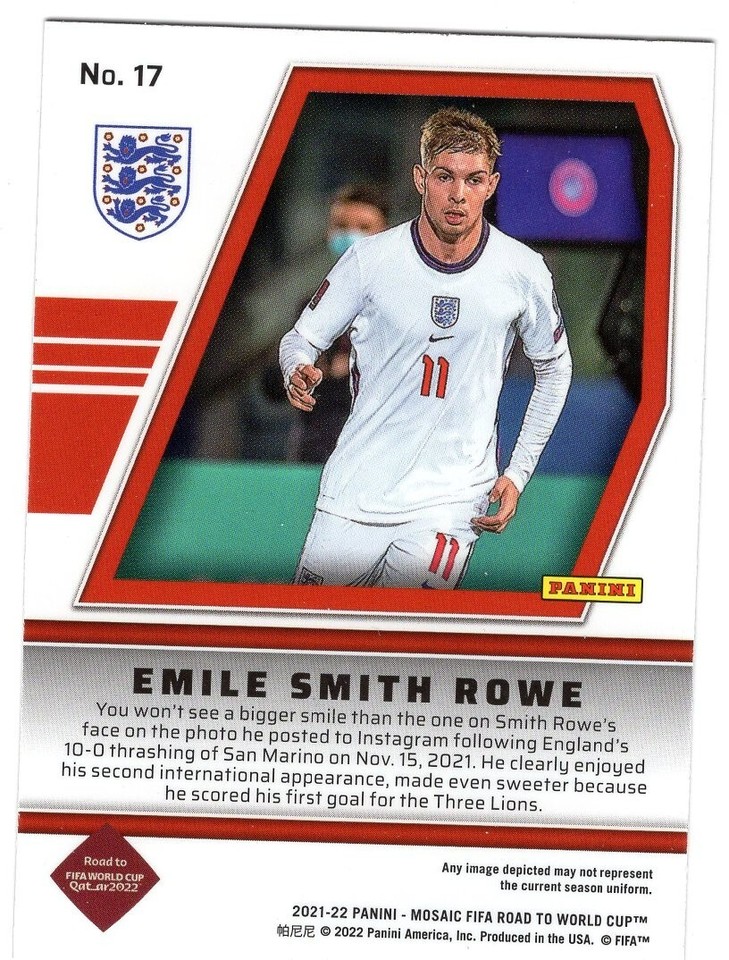 Emile Smith Rowe 2021 Panini Mosaic FIFA Road to World Cup # 17 Will to ...
