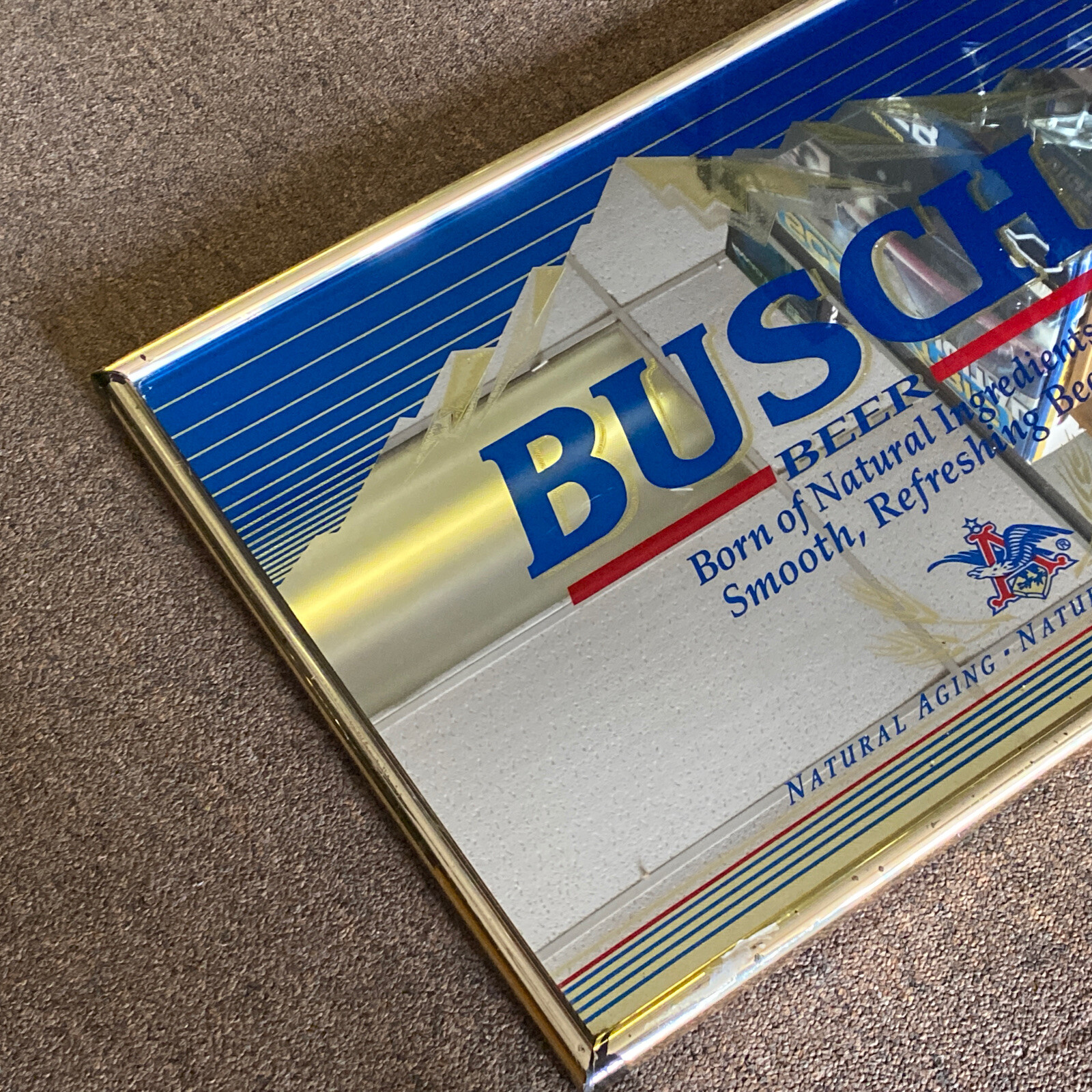 VINTAGE BUSCH BEER MIRROR SIGN 1996 202-236 25x18 | eBay