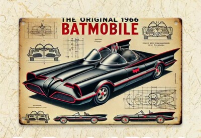 1966 BATMOBILE DESIGN TIN METAL SIGN 8X12" ART WITH FREE PATCH | eBay