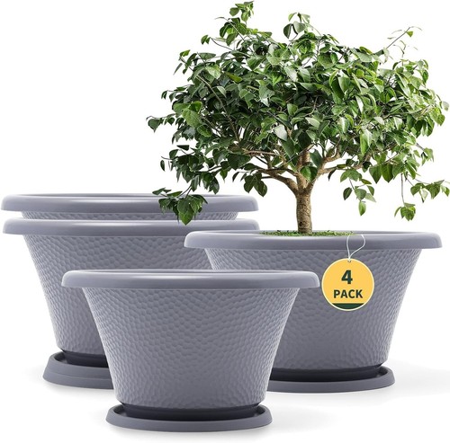 12 Inch Large Planter Pot for Plants Indoor Outdoor, 4 Pack Plastic ...