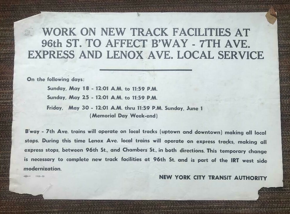 NY Subway Notice for Broadway 7th Ave Express & Lenox Ave Local Service ...