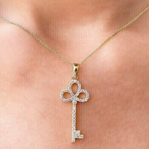 Women's VVS Natural Moissanite Classic Key Charm Pendant Necklace 925 ...
