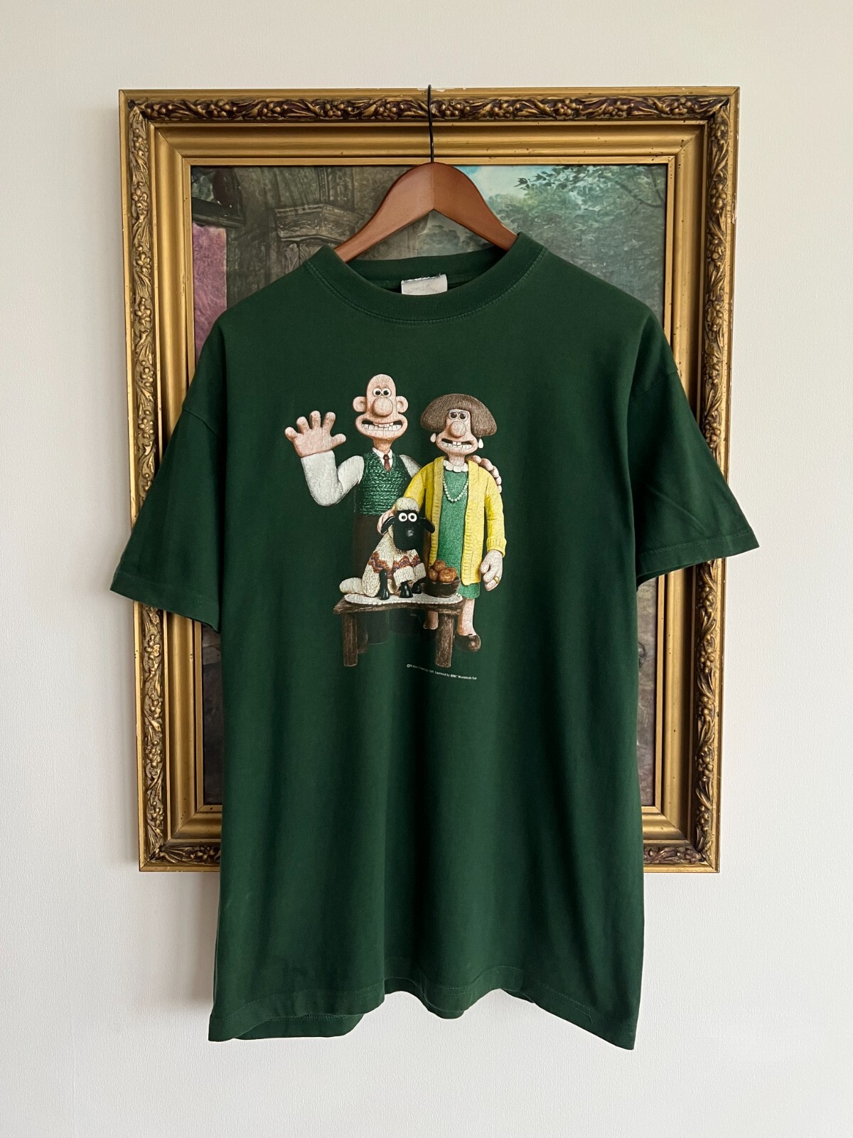 Vintage 1989 Wallace and Gromit Cartoon Movie Green T… - Gem