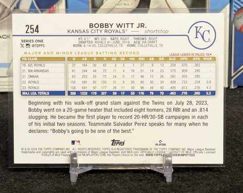 2024 Topps Series 1 Bobby Witt Jr Team Color Logo Border Variation ...