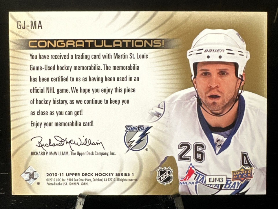 2010-11 Upper Deck - Martin St Louis Ud Game Jersey Patch Series 1 #GJ ...
