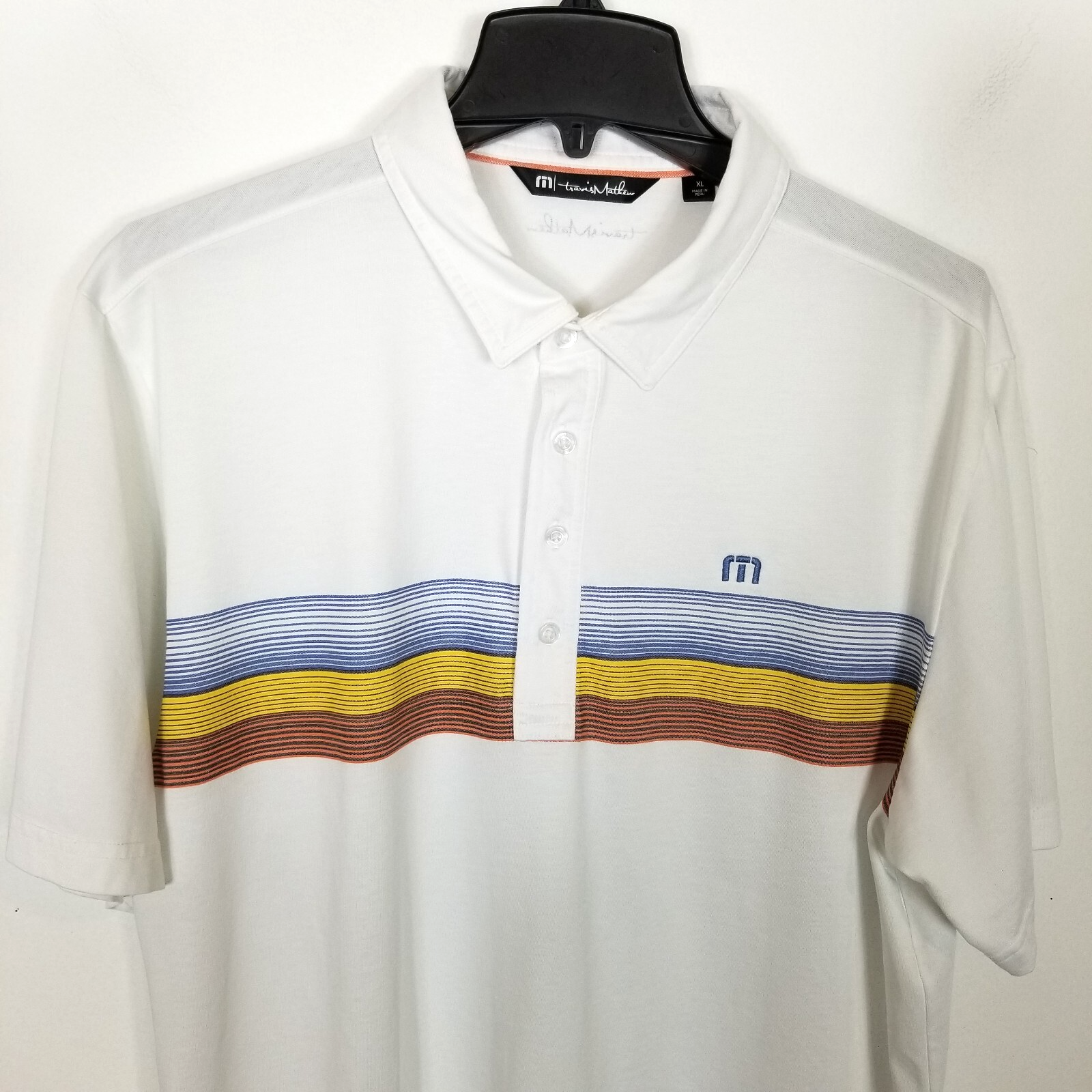 Travis Matthew Pima Cotton Golf Polo Shirt Men Sz XL White Rainbow ...