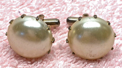 Vintage Cufflinks Cuff Links Gold Tone Pronged Faux Pearl UNIQUE | eBay