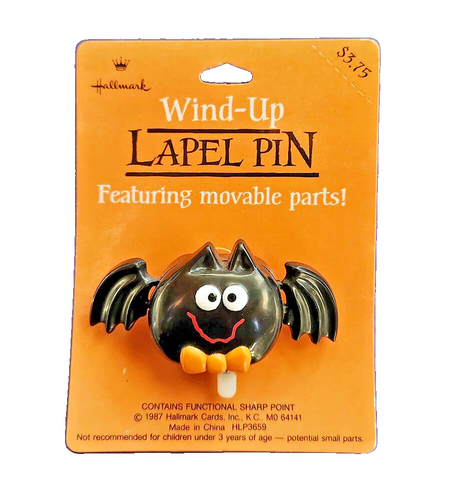 Hallmark PIN Halloween Vintage WIND UP BAT Action Movement 1987 Brooch ...