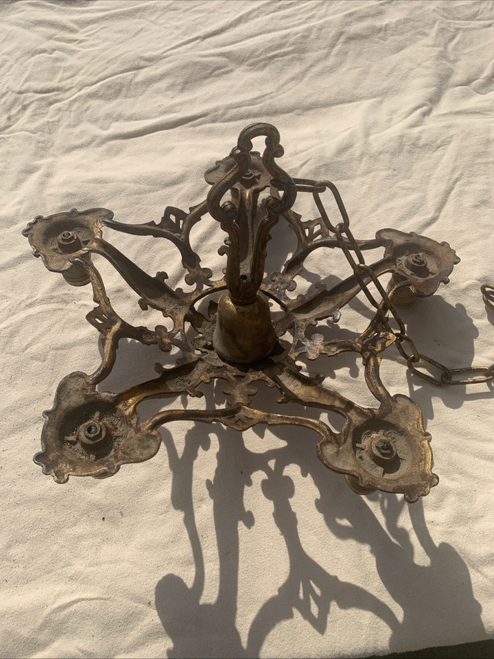 Antique Art Nouveau Deco 5 Light Ceiling Fixture Chandelier Vintage ...