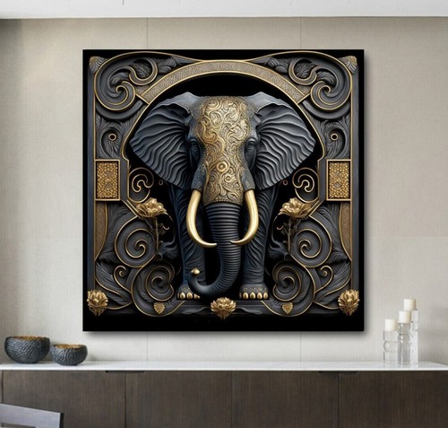 XL LEINWAND BILD BIS 140x140x5 ELEFANT SCHWARZ-GOLD-OPTIK AFRIKA ...