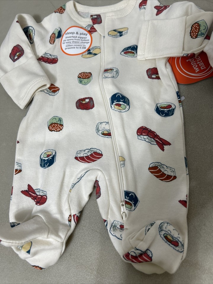 New Baby Boy Or Girl Sleepers Size Preemie Football Sushi Outfits 2 Way ...