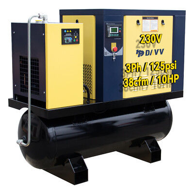 10-HP 80-Gal ASME Tank Rotary Screw Air Compressor w/ Dryer (230V 3 ...