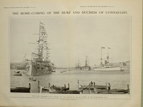 1903 Stampa Malta Battle-Ships Home-Coming Di Duca E Duchessa Di ...