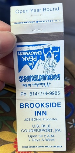 Matchbook Cover Brookside Inn Coudersport PA Joe Bohn Proprietary | eBay