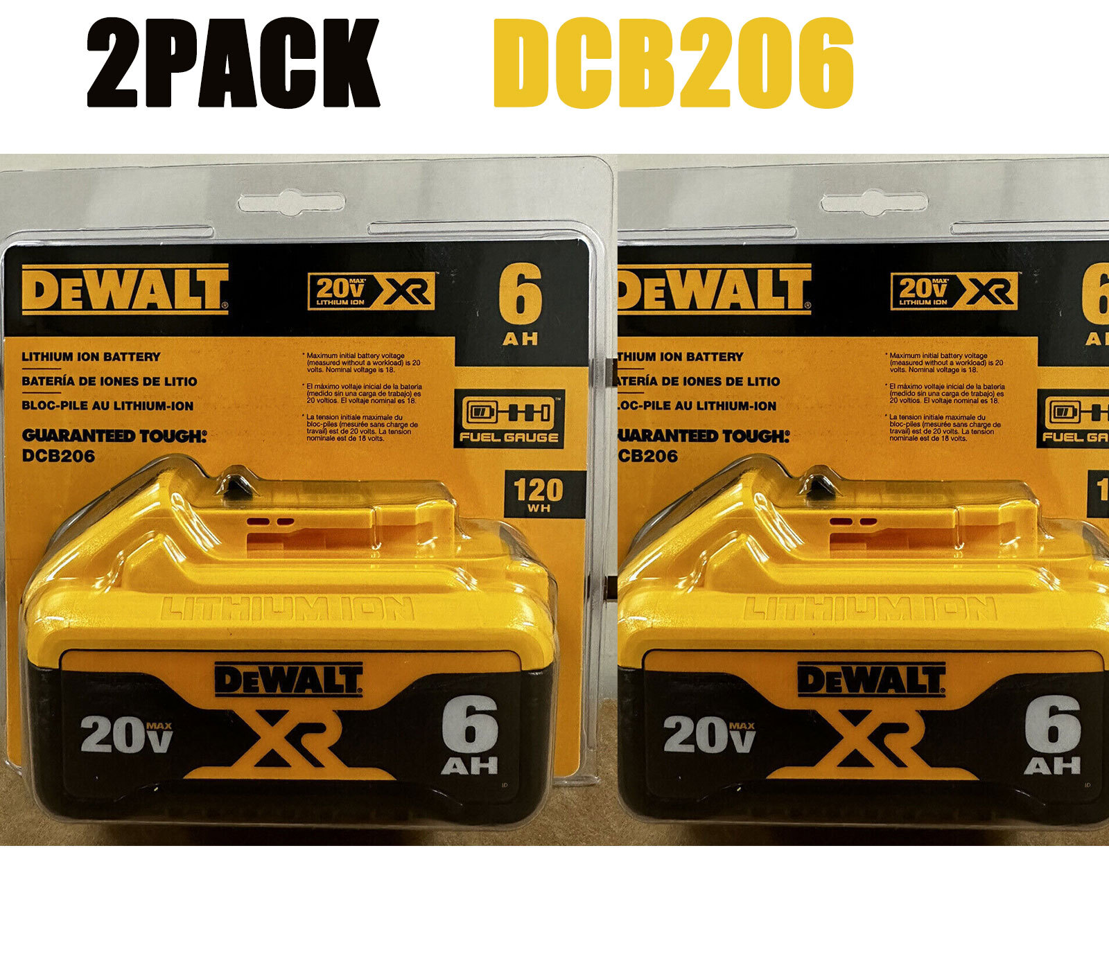 DEWAL DCB206 20V MAX Battery, Premium 6.0Ah, Genuine Brand New-2PACK | eBay