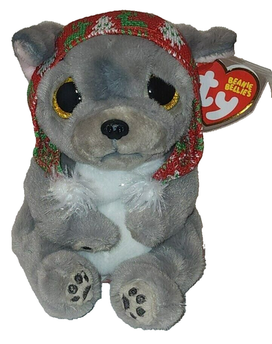 Ty Beanie Baby Bellies NORDIC Christmas Gray Dog 6" Plush Stuffed ...