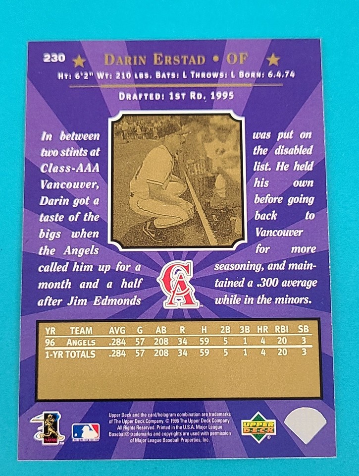 1997 Upper Deck RC #230 Darin Erstad California Angels BASEBALL Card P8 ...