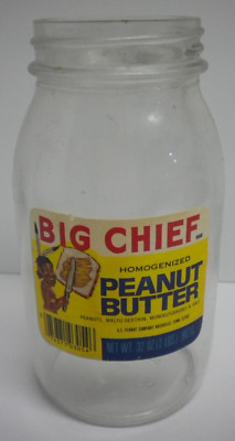 Vintage Big Chief 32 oz 2 lbs Peanut Butter Mascot Glass Jar Original ...
