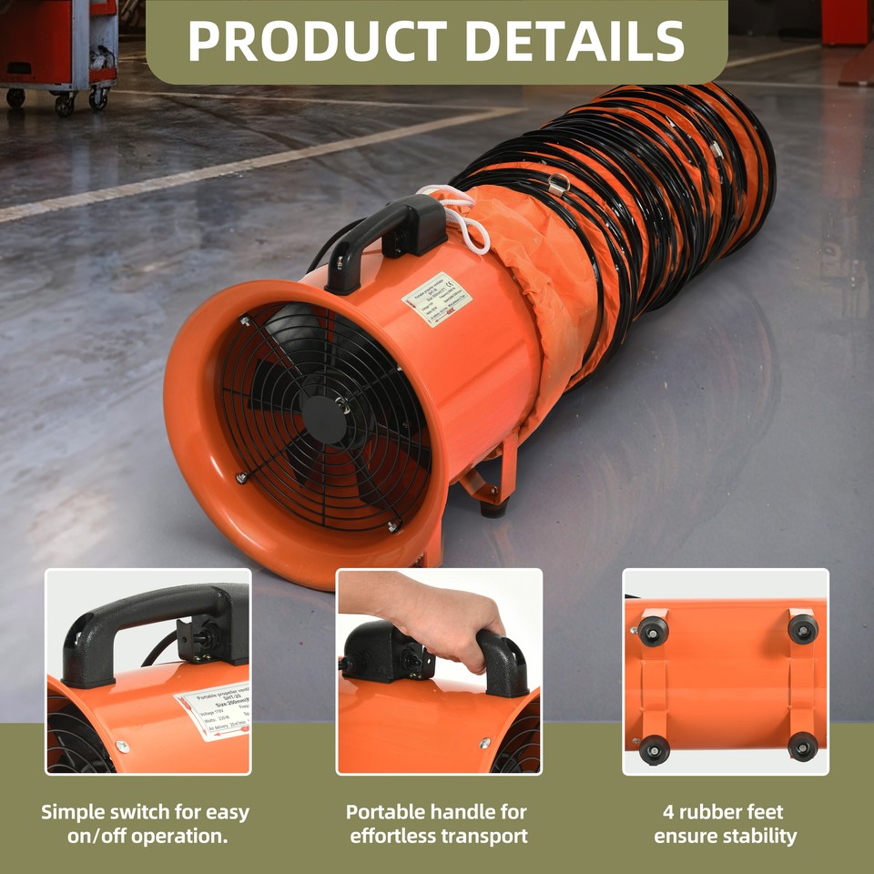 12" Extractor Fan 520W Exhaust Explosion Proof Ventilator w/ Duct Hose ...
