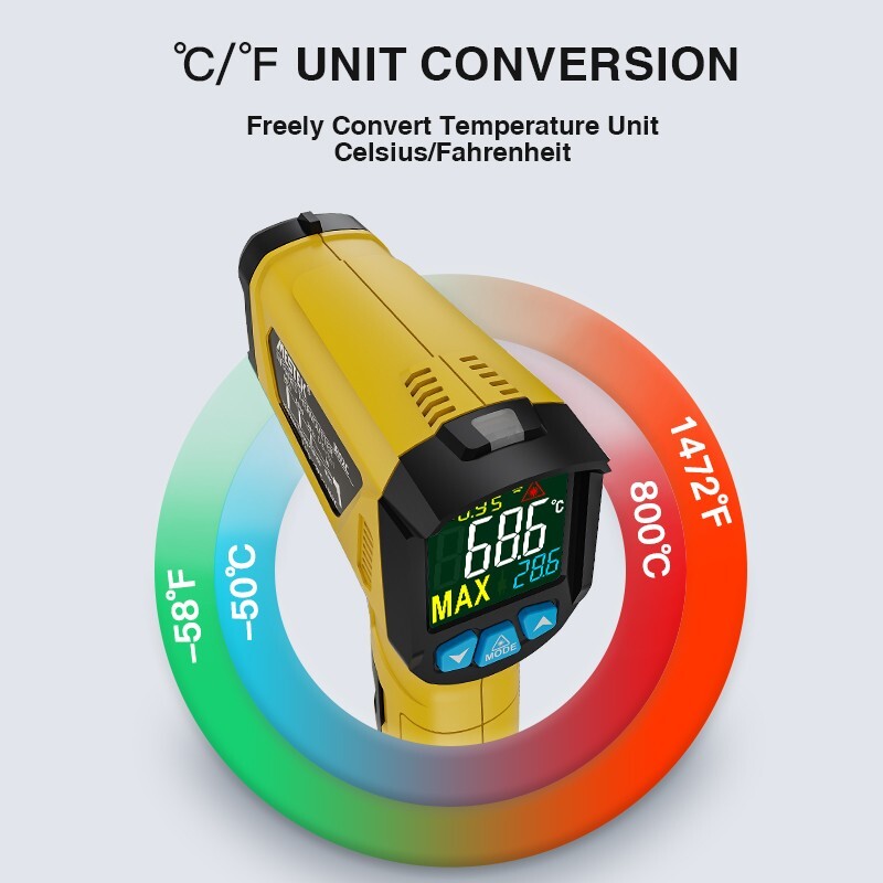 800C Digital Infrared Thermometer -50-800℃ Temperature Meter Emissivity ...