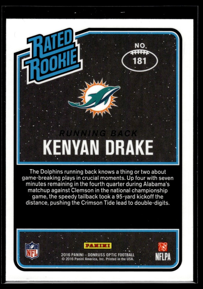 Kenyan Drake 2016 Donruss Optic Rated Rookie Card #181 | eBay