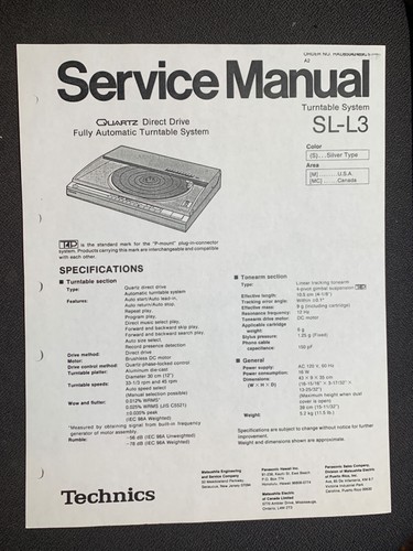 Technics SL-L3 Service Manual Turntable System Photocopy | eBay
