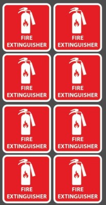 8pk (1 sheet of 8) Fire Extinguisher Safety OHS WHS 3m waterproof Vinyl ...