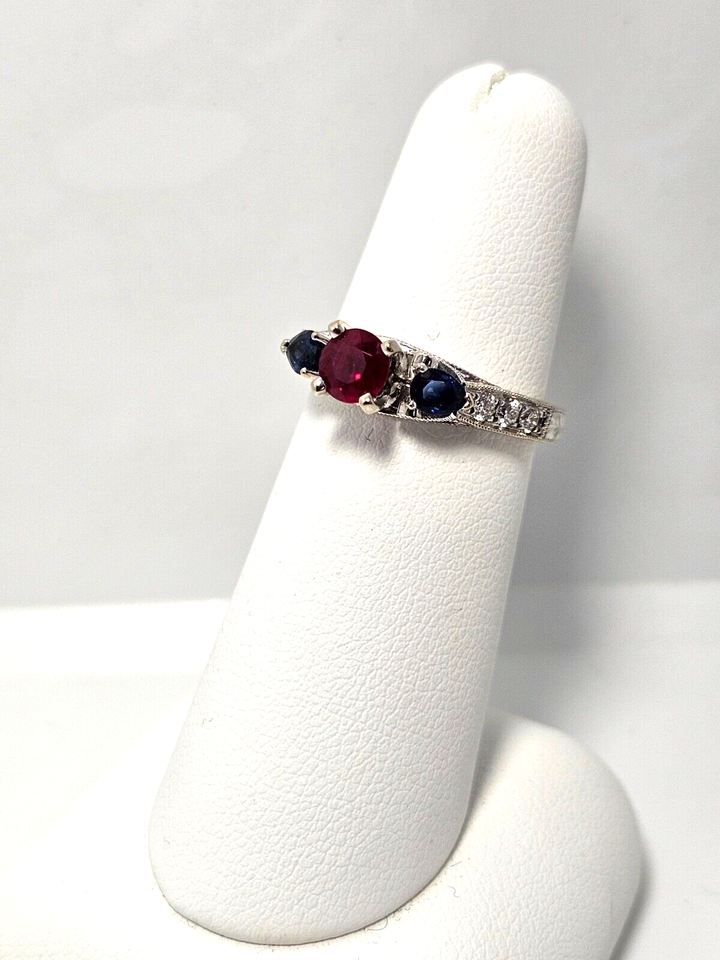 Vintage Look Ruby and Sapphire Ring Created in 14 karat White Gold | eBay