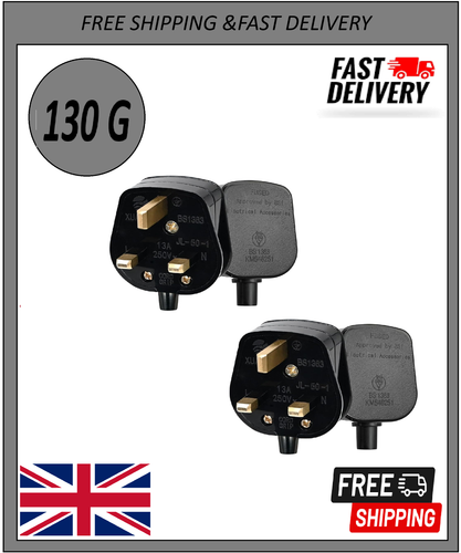 Plugs with 13 AMP Fused, 3 Pin Mains Plug with Cord Grip PACK OF 2 ...