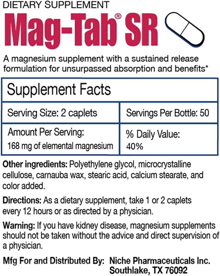 (2PK) Mag-Tab SR Magnesium Supplement, 100 Caplets 736765420172VL ...