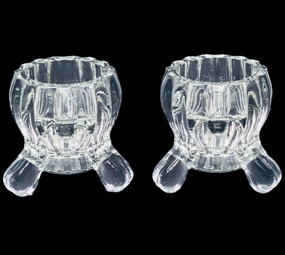 Vintage Pair Jeannette National Pattern Glass Candlesticks Candle ...