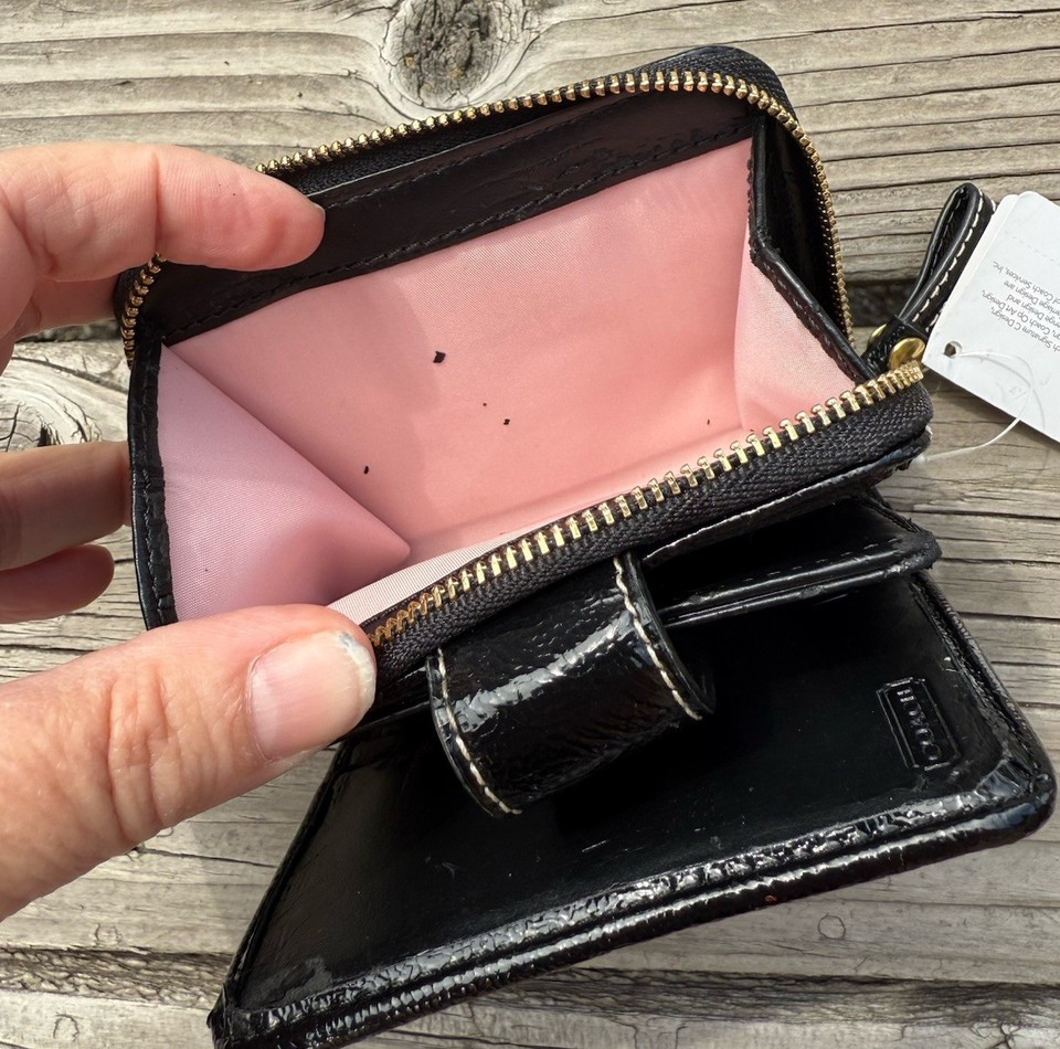 NEW Coach Logo Brown Compact Small Wallet Snap Closure READ As Is | eBay