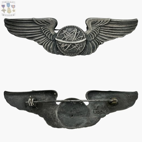 STERLING WWII ARMY AIR CORPS NAVIGATOR WINGS BADGE INSIGNIA 3” SIZE WW2 ...