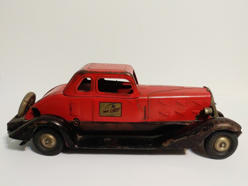 Hoge Fire Chief Windup Pressed Steel Coupe 1930s Car Metal Vintage | eBay